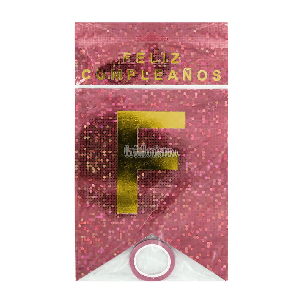 Banderin FELIZ CUMPLEAÑOS Holografico Rosa Gold - Cotillonisimo