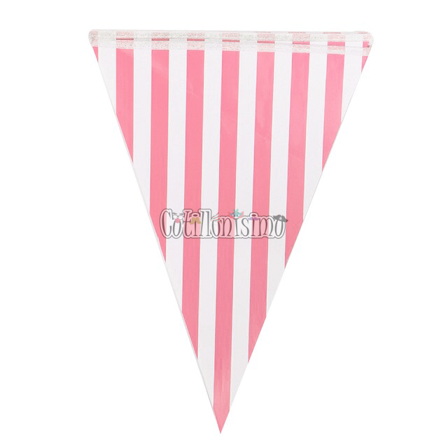 Banderín Rayas Rosa Pastel y Blanco 2mts - Cotillonisimo