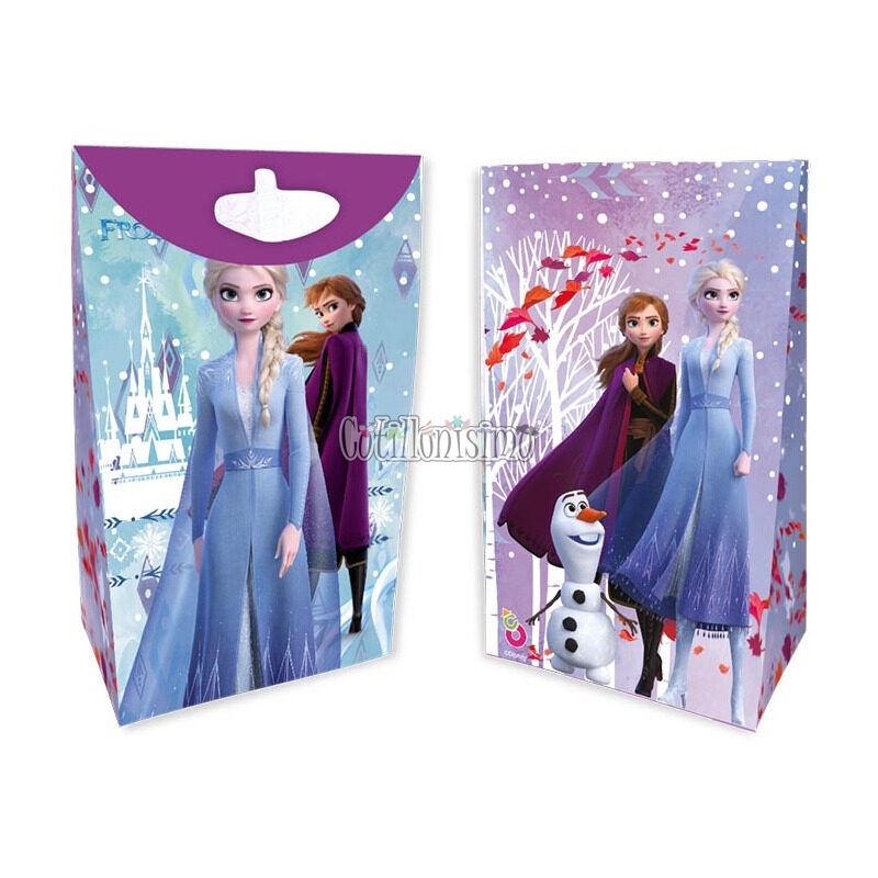 Bolsas de Carton Frozen II con Fuelle y Glitter x8 Unidades - Cotillonisimo