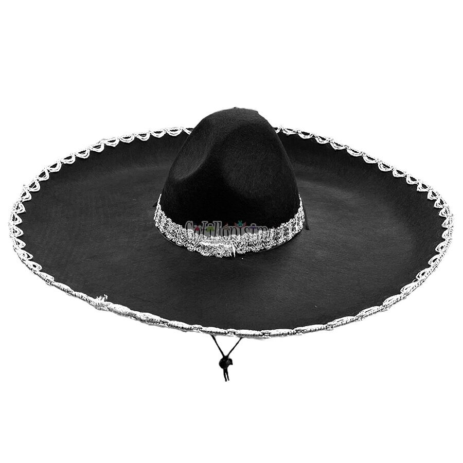 Sombrero Mariachi Mexicano 55cm Negro y Plateado - Cotillonisimo