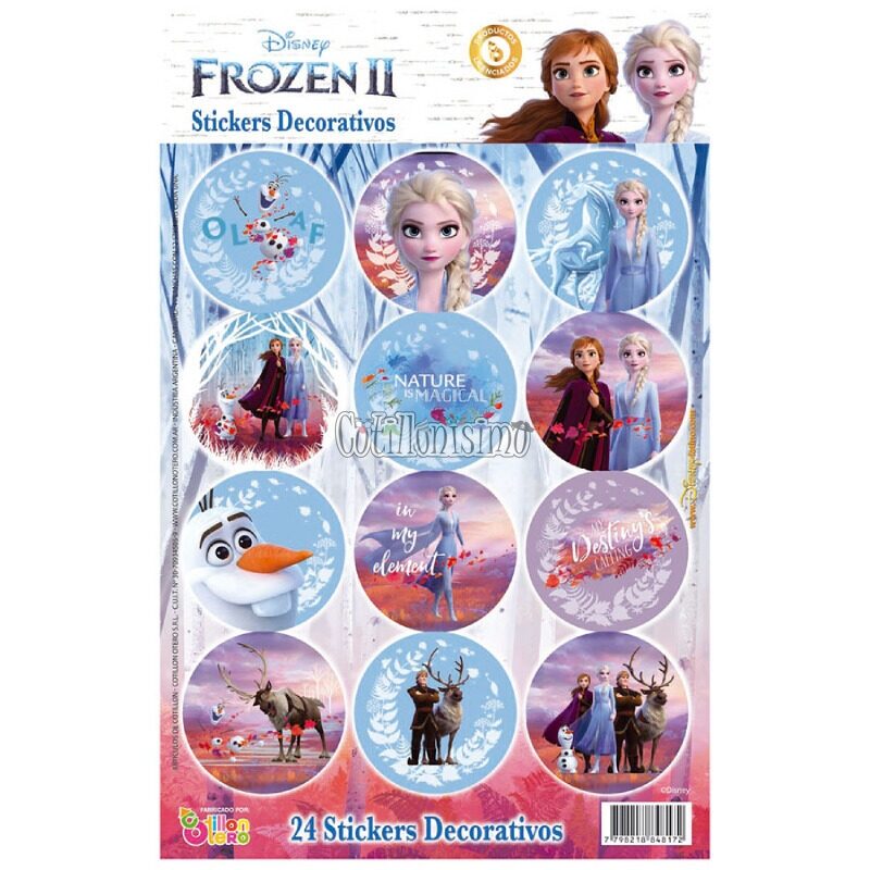 Stickers Autoadhesivos Frozen x24 Unidades Licencia Oficial - Cotillonisimo