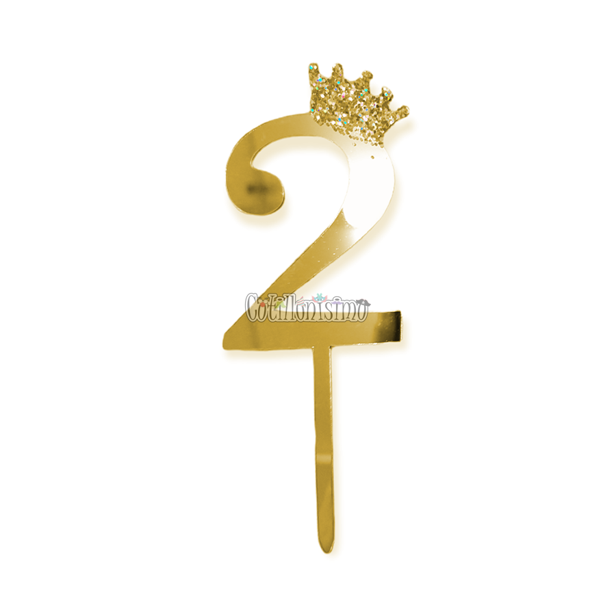Topper para Torta Dorado Nº2 Con Corona 11cm - Cotillonisimo