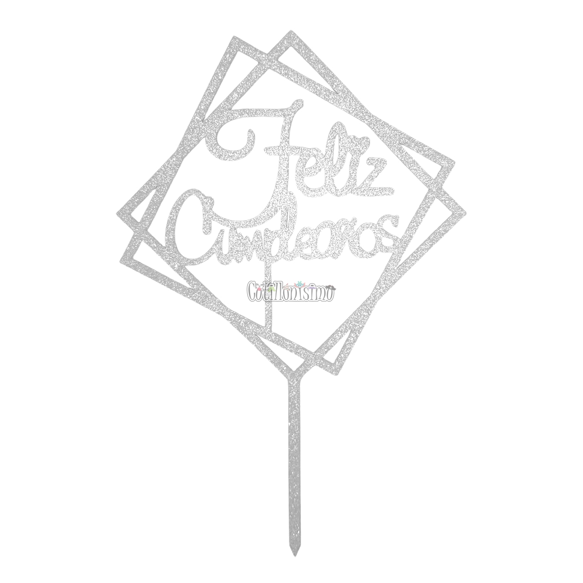 Topper para Torta Gibreado Feliz Cumpleaños Bordes Cuadrados Plateado ...