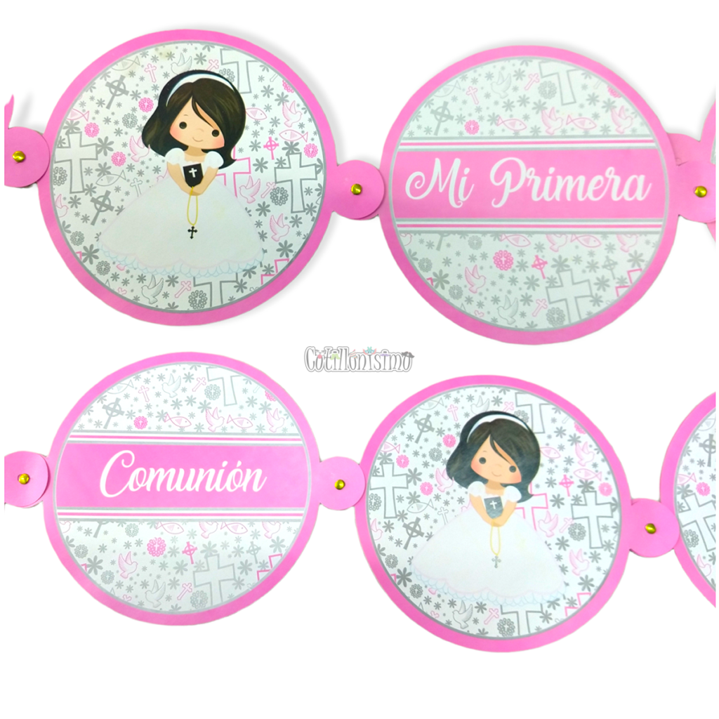 Banderin Tipo Guirnalda MI PRIMERA COMUNION Rosa Nena | Cotillonisimo