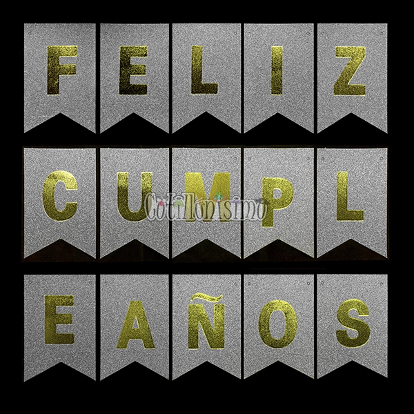 Banderin Gibre FELIZ CUMPLEAÑOS Plateado | Cotillonisimo