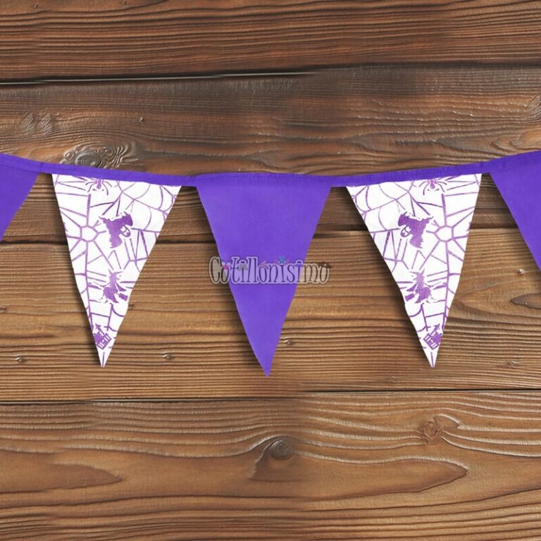 Banderín Telaraña Violeta Base Blanca 3 Mts (FRISELINA) | Cotillonisimo