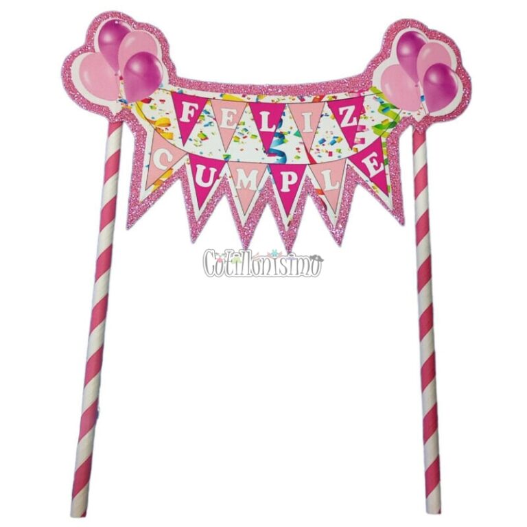 Banderin para Torta Feliz Cumple Rosa y Fucsia | Cotillonisimo