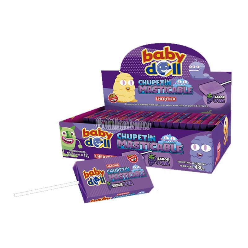 Caja Chupetin Masticable Baby Doll Uva x40 Unidades - Cotillonisimo