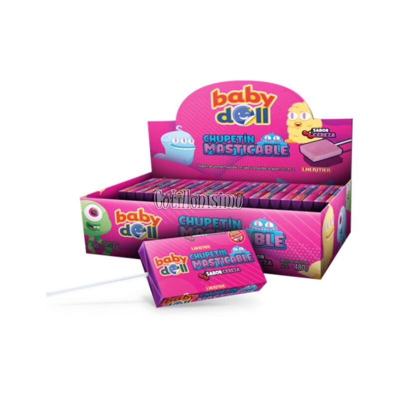 Caja Chupetin Masticable Baby Doll Cereza x40 Unidades | Cotillonisimo