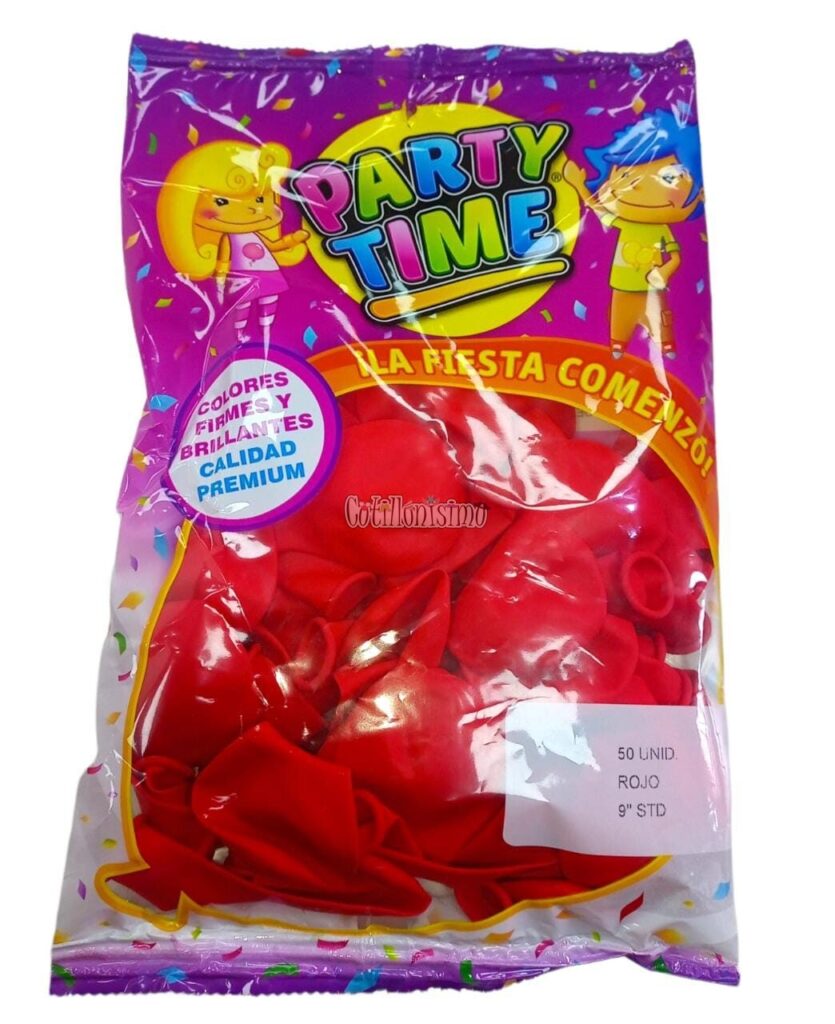 Globos Party Time 9 Pulgadas Standar Rojo x50u | Cotillonisimo