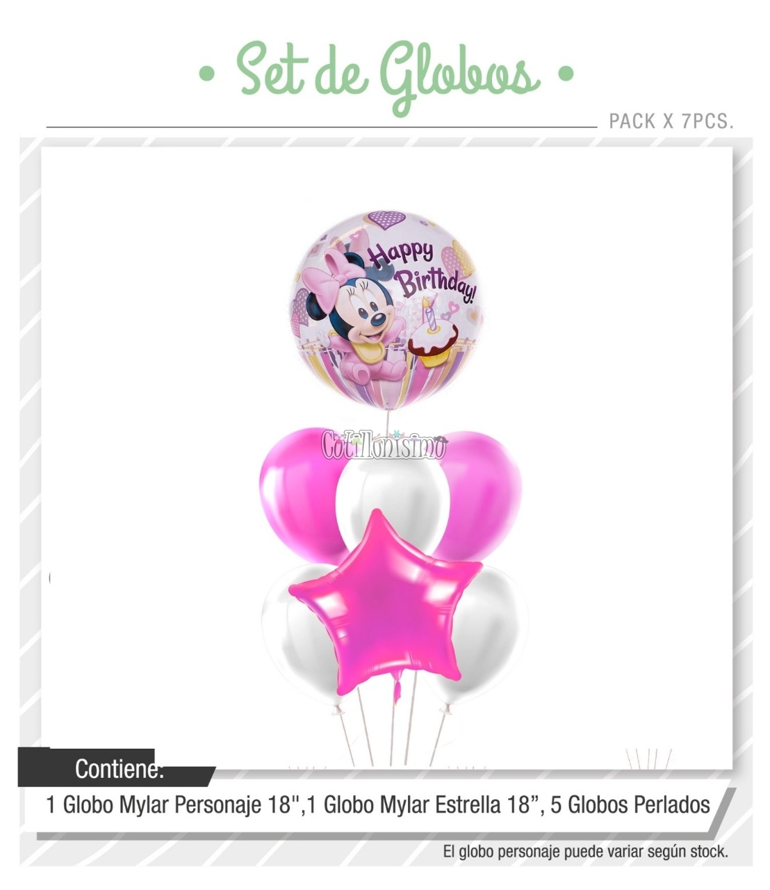 Set Globos MINNIE BEBE 7 Pcs | Cotillonisimo