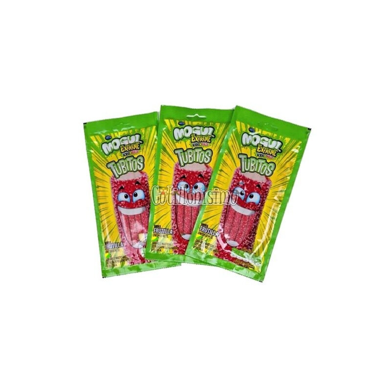 Gomita Mogul Extreme Acidos Tubitos Frutilla x15g - Cotillonisimo