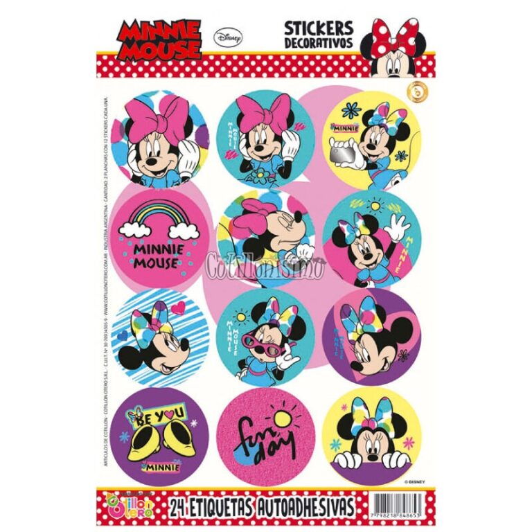 Stickers Autoadhesivos Minnie Mouse x24 Unidades Licencia Oficial ...