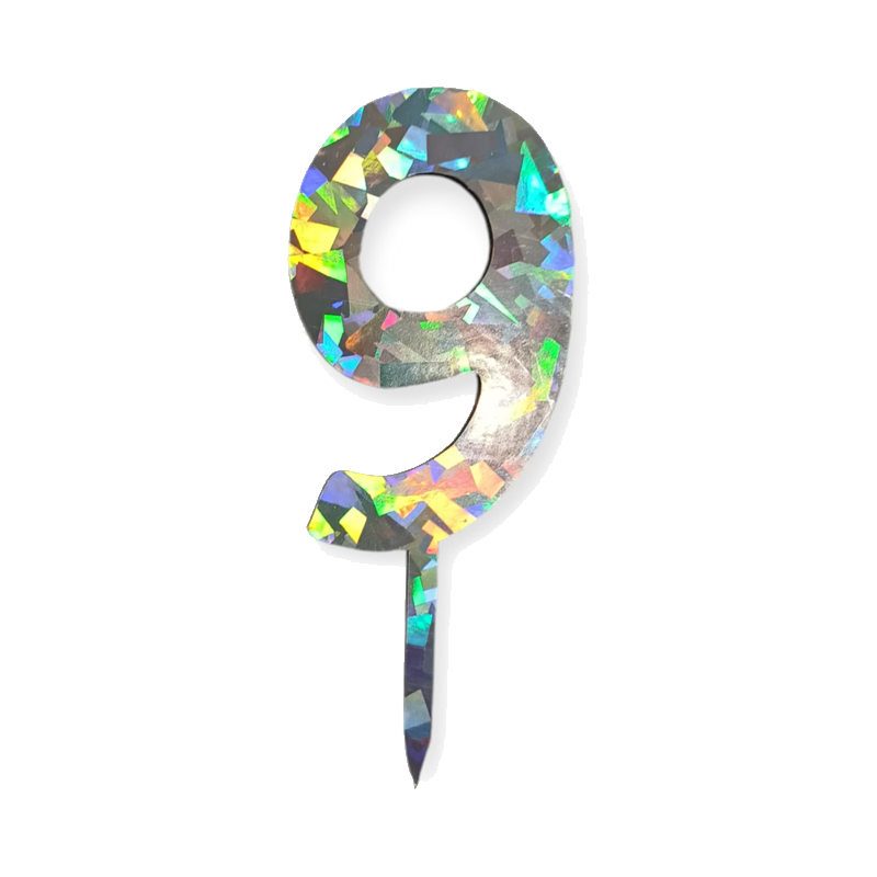 Topper Numero Plateado Holografico Fibrofacil 9cm N°9 | Cotillonisimo