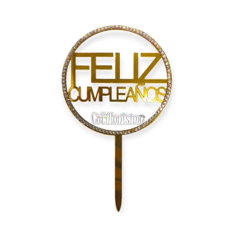 Topper para Torta Dorado con Strass Feliz Cumpleaños | Cotillonisimo