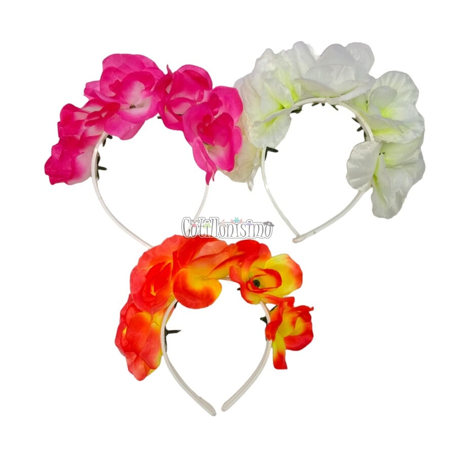 Vincha Cinco Flores Bicolor Combinada Artificial Colores Surtidos ...