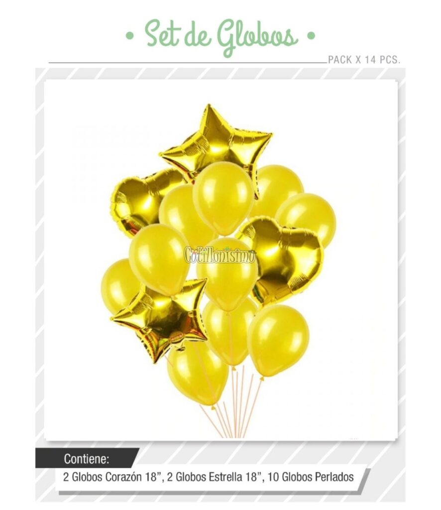 Set Globos Color Dorado 14 Pcs | Cotillonisimo