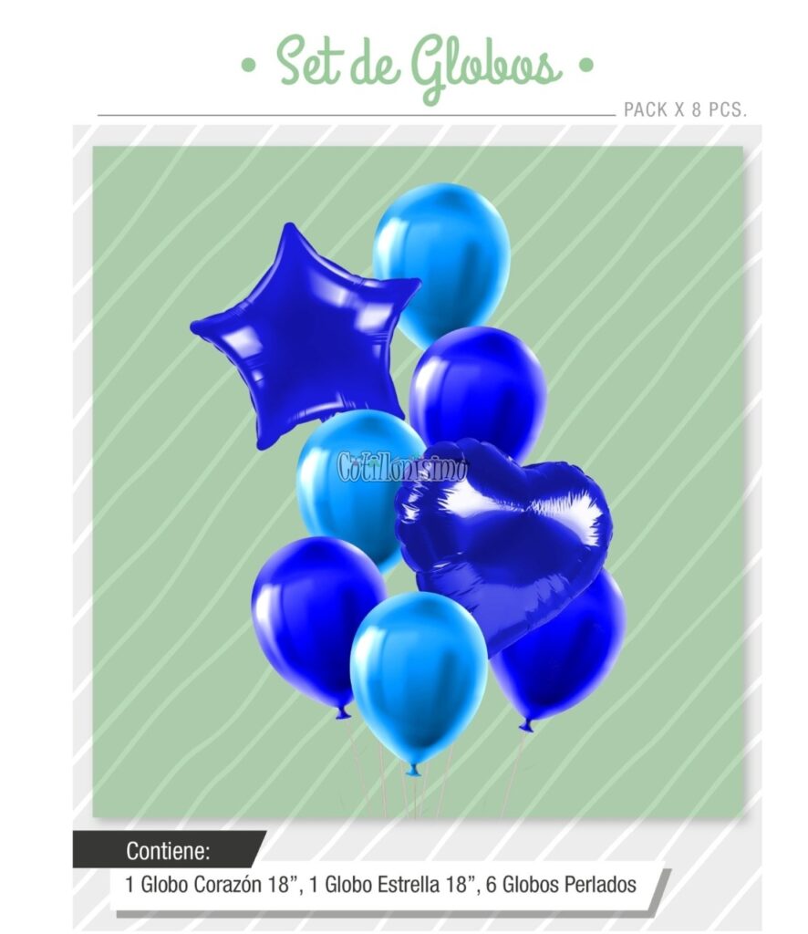 Set Globos Color Azul y Celeste 8 Pcs | Cotillonisimo